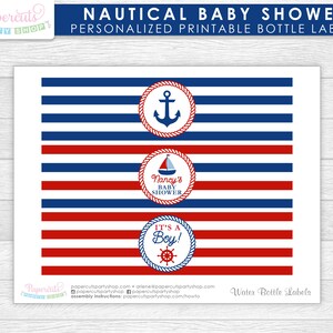 Nautical Theme Baby Shower Water Bottle Labels | Blue & Red | It's a ...
