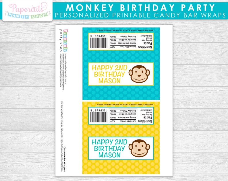Monkey Boy Theme Birthday Party Chocolate Bar Wrapper Yellow | Etsy