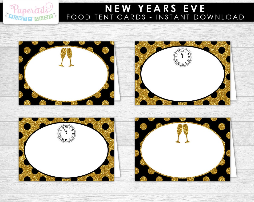 New Years Eve Theme Blank Food Tent Cards Happy New Year Non ...