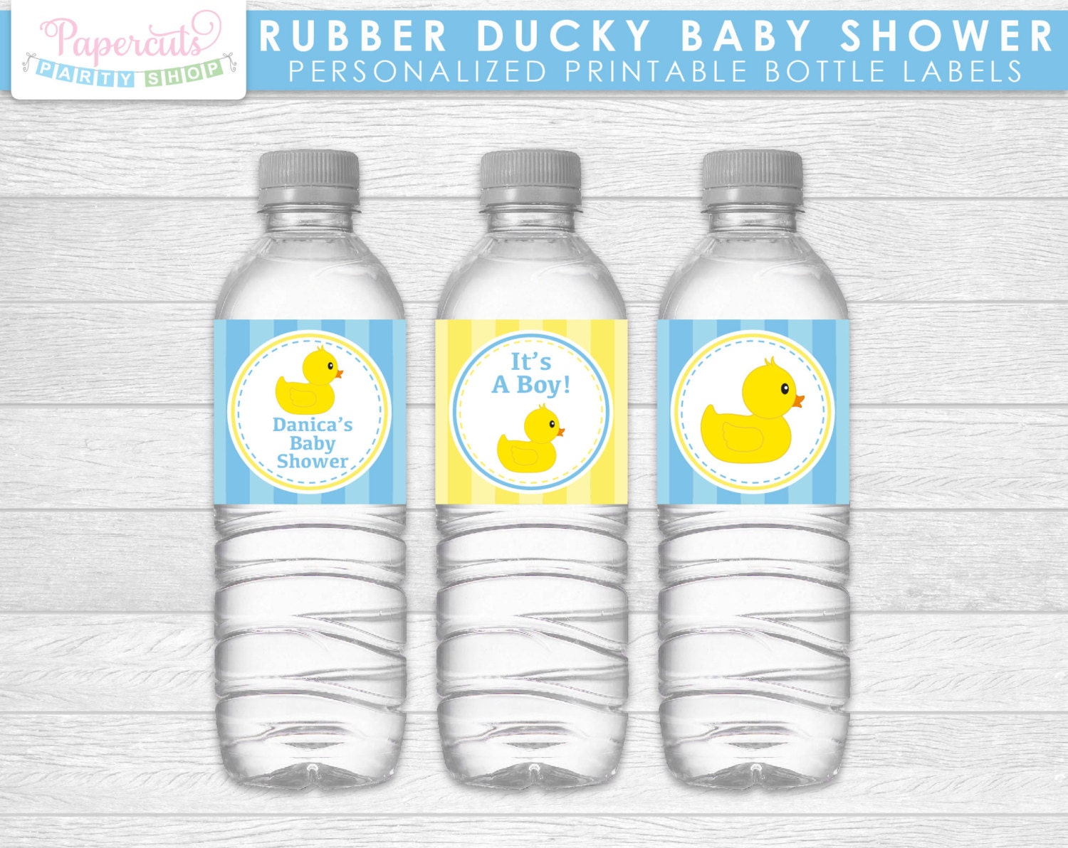 Rubber Ducky Theme Baby Shower Water Bottle Labels Blue & | Etsy