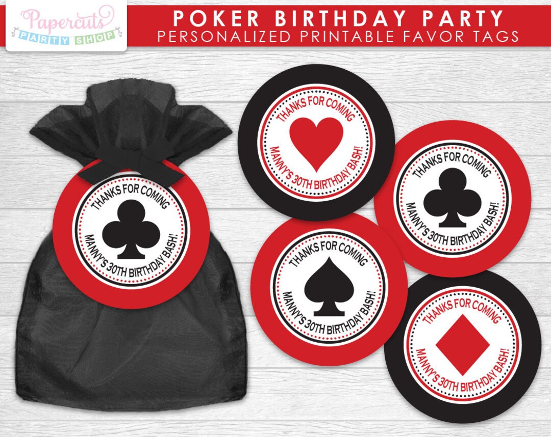 Casino Night Poker Theme Birthday Party Favor Tags | Red & Black ...