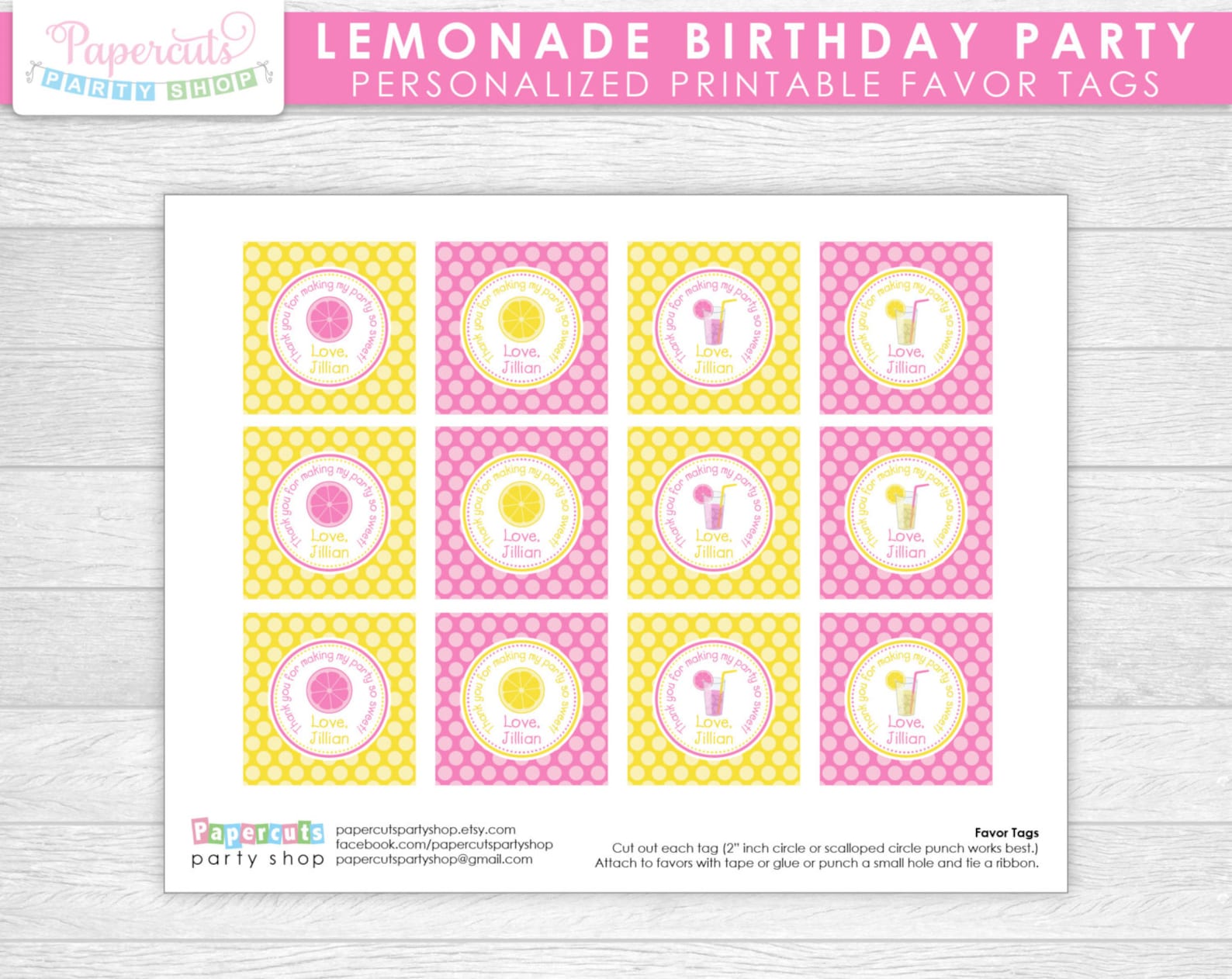 Lemonade Theme Birthday Party Favor Tags Yellow & Pink - Etsy