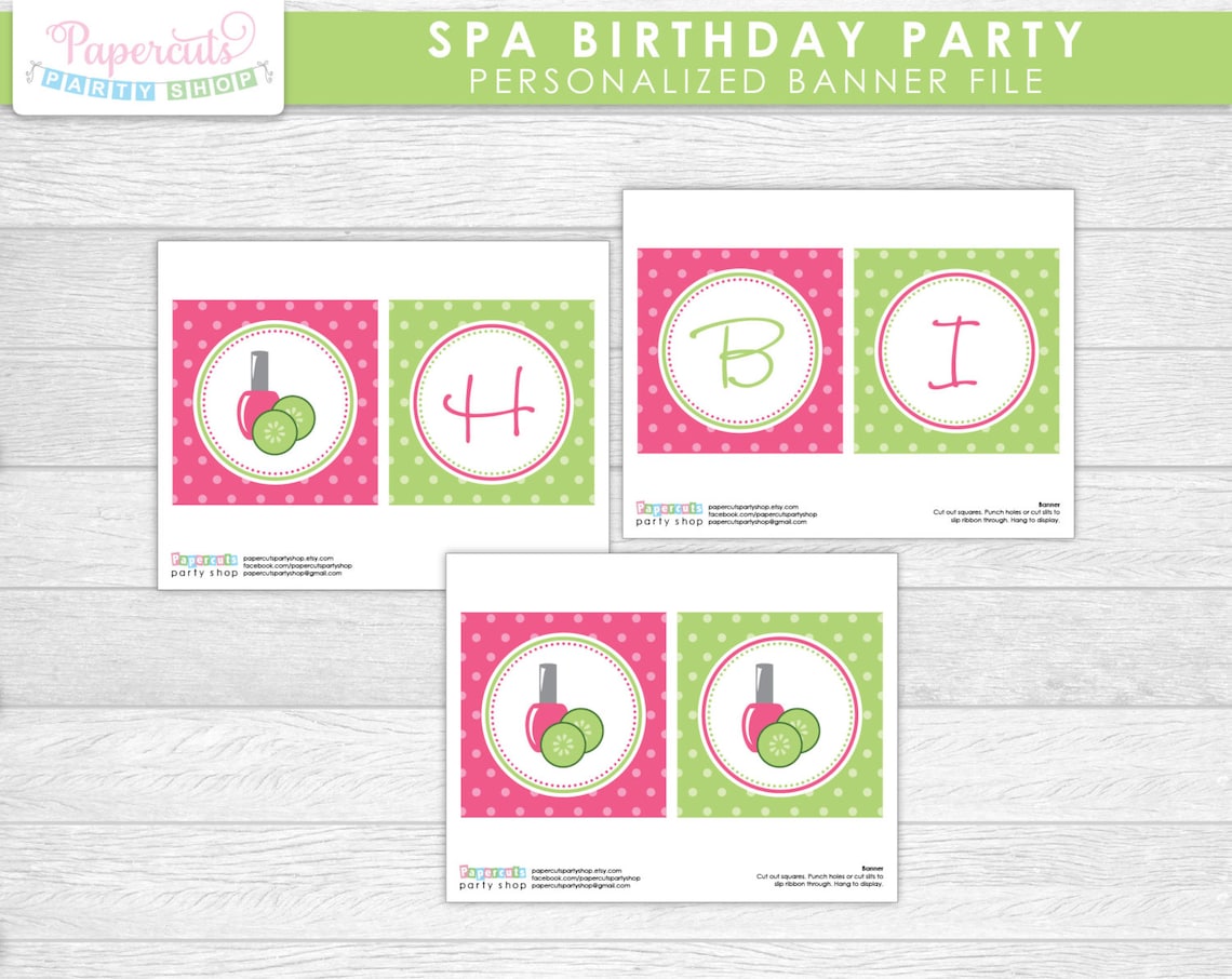 Spa Theme Happy Birthday Party Banner Pink & Green | Etsy