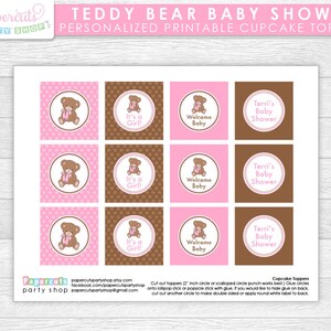 Teddy Bear Theme Baby Shower Cupcake Toppers | Pink & Brown | It's a ...
