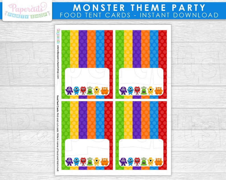 Little Monster Theme Blank Food Tent Cards Blue Orange - Etsy