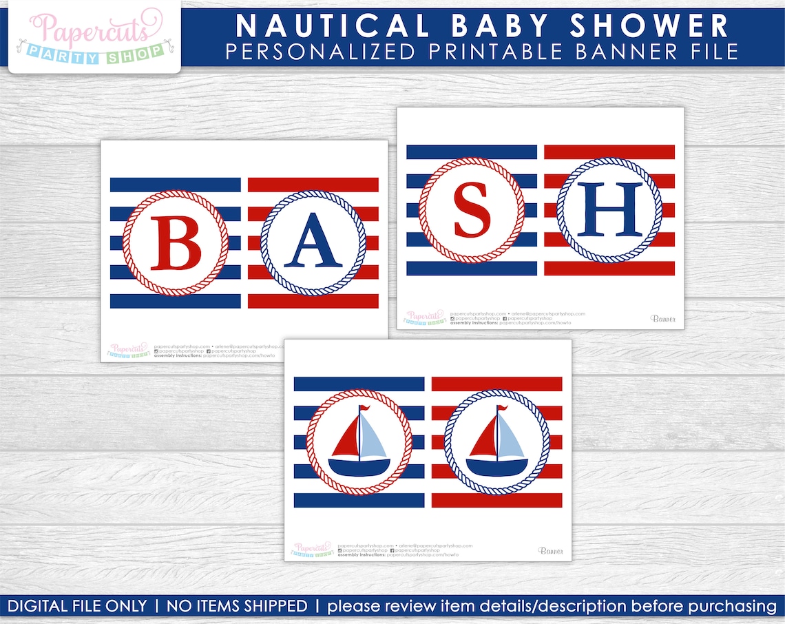 Nautical Theme Baby Shower Party Banner Blue & Red - Etsy