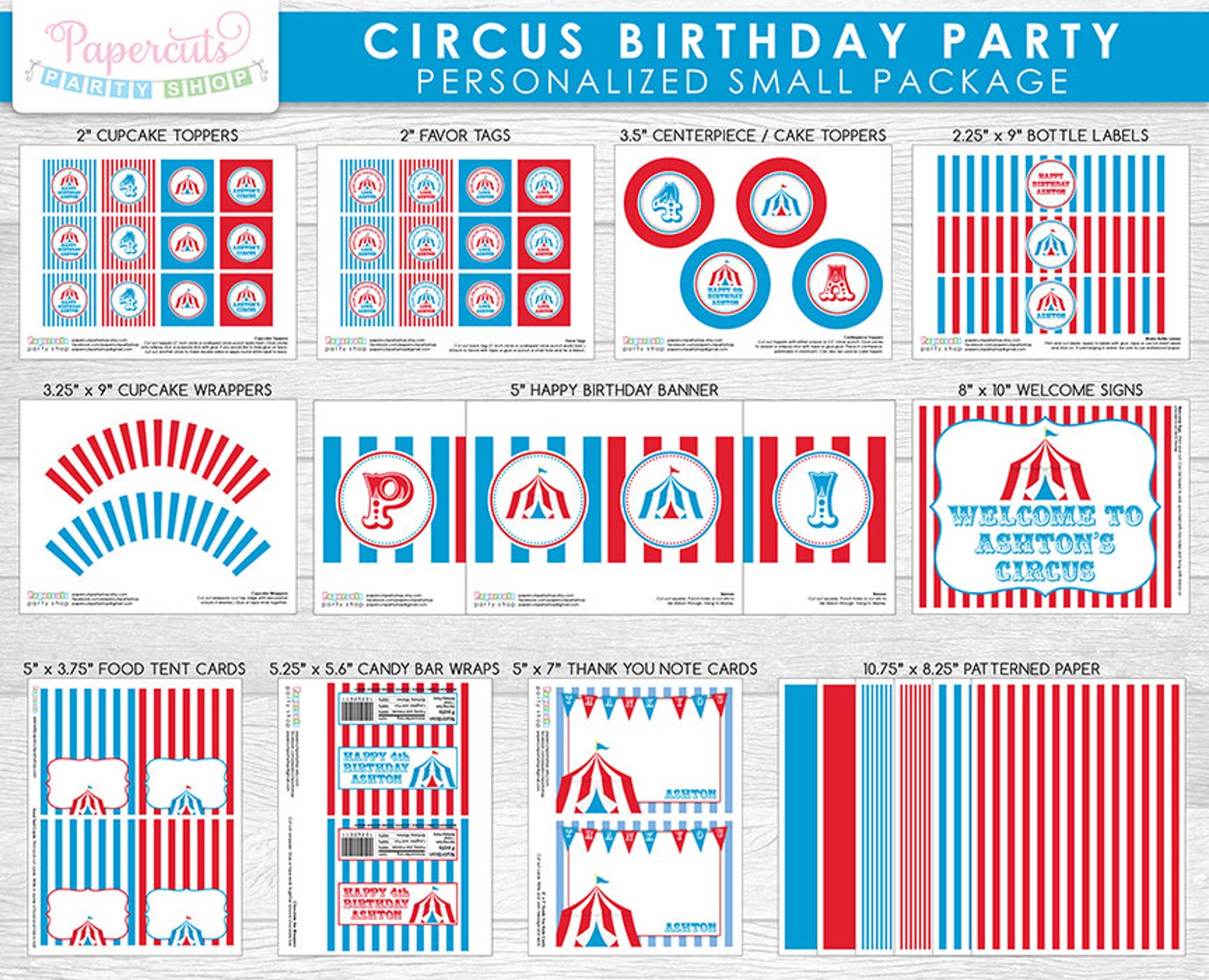 Circus / Carnival Theme SMALL Birthday Party Package Blue & | Etsy