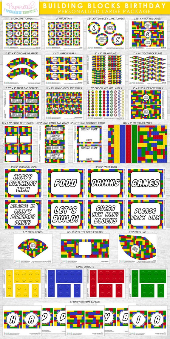 Building Blocks Theme LARGE Birthday Party Package | Yellow Red Blue ...