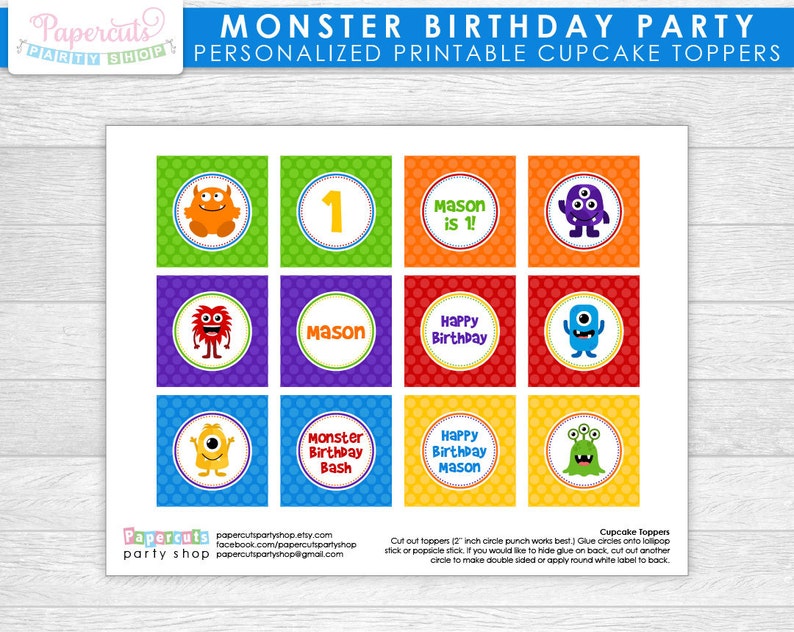 Little Monster Theme Birthday Party Cupcake Toppers Blue | Etsy