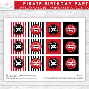 Pirate Theme Birthday Party Favor Tags | Red & Black | Personalized ...