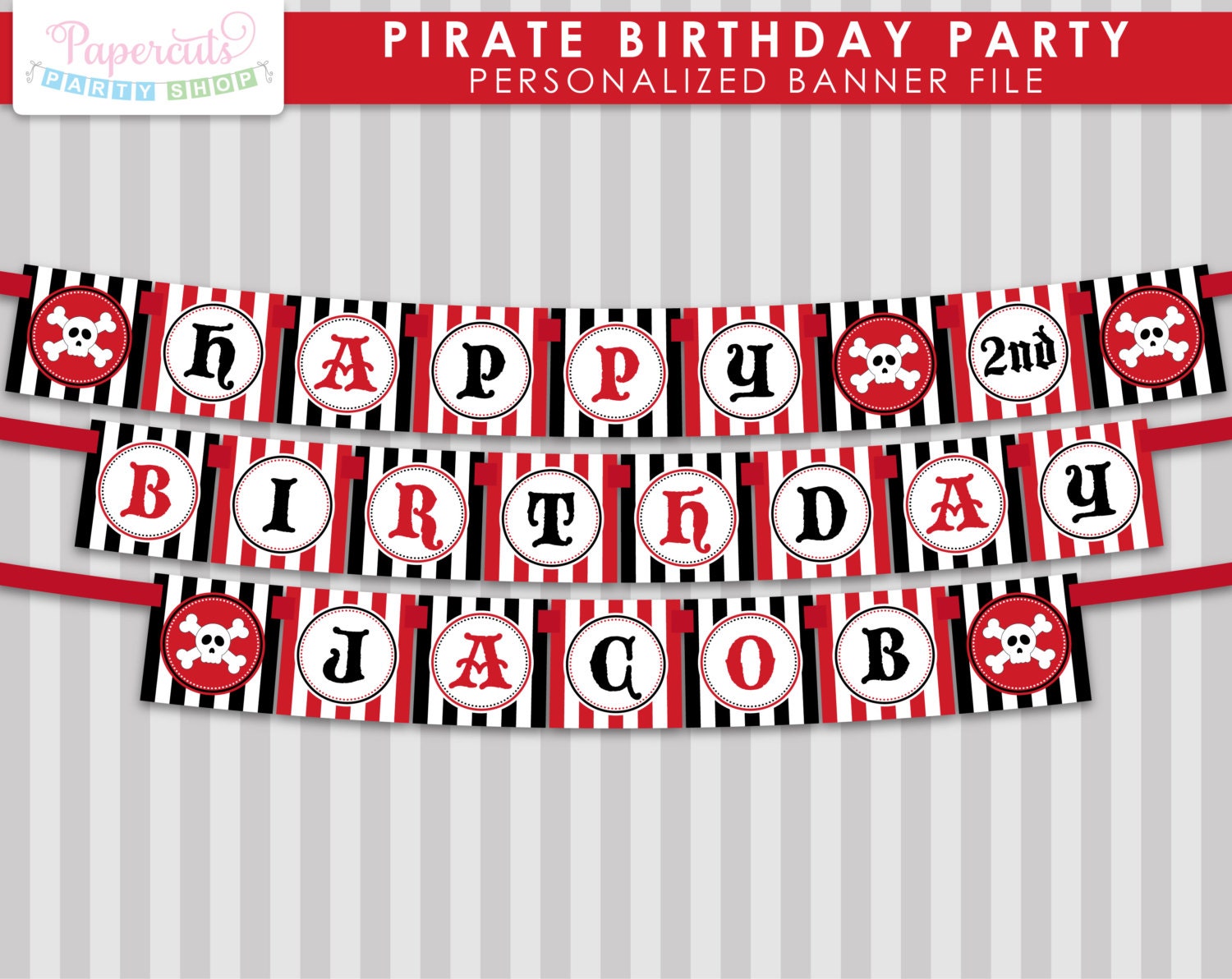 Pirate Theme Happy Birthday Party Banner Red & Black | Etsy
