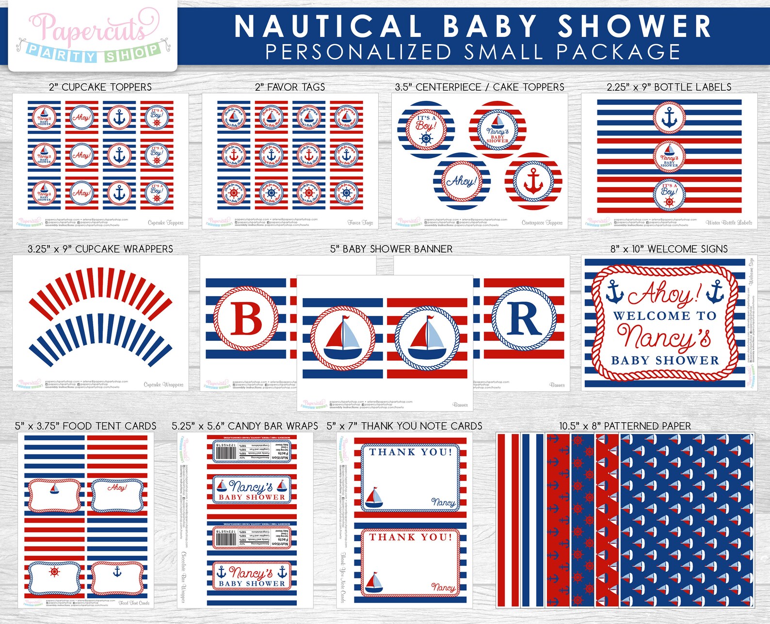 Nautical Theme SMALL Baby Shower Party Package Blue & Red | Etsy
