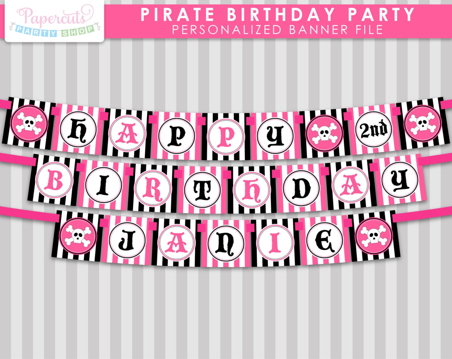 Pirate Theme Happy Birthday Party Banner Pink & Black | Etsy