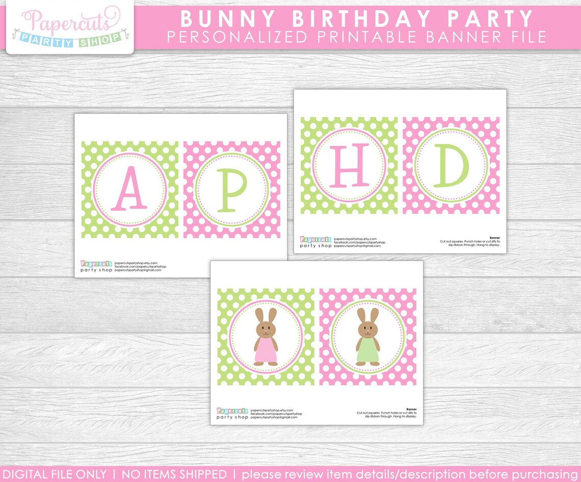 Bunny Rabbit Girl Theme Happy Birthday Party Banner Pink & - Etsy