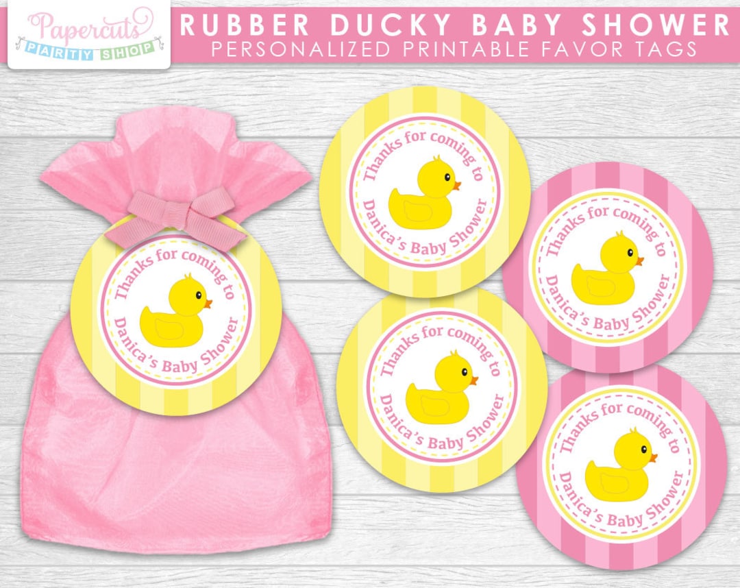 Rubber Ducky Theme Baby Shower Favor Tags | Pink & Yellow | It's a Girl ...