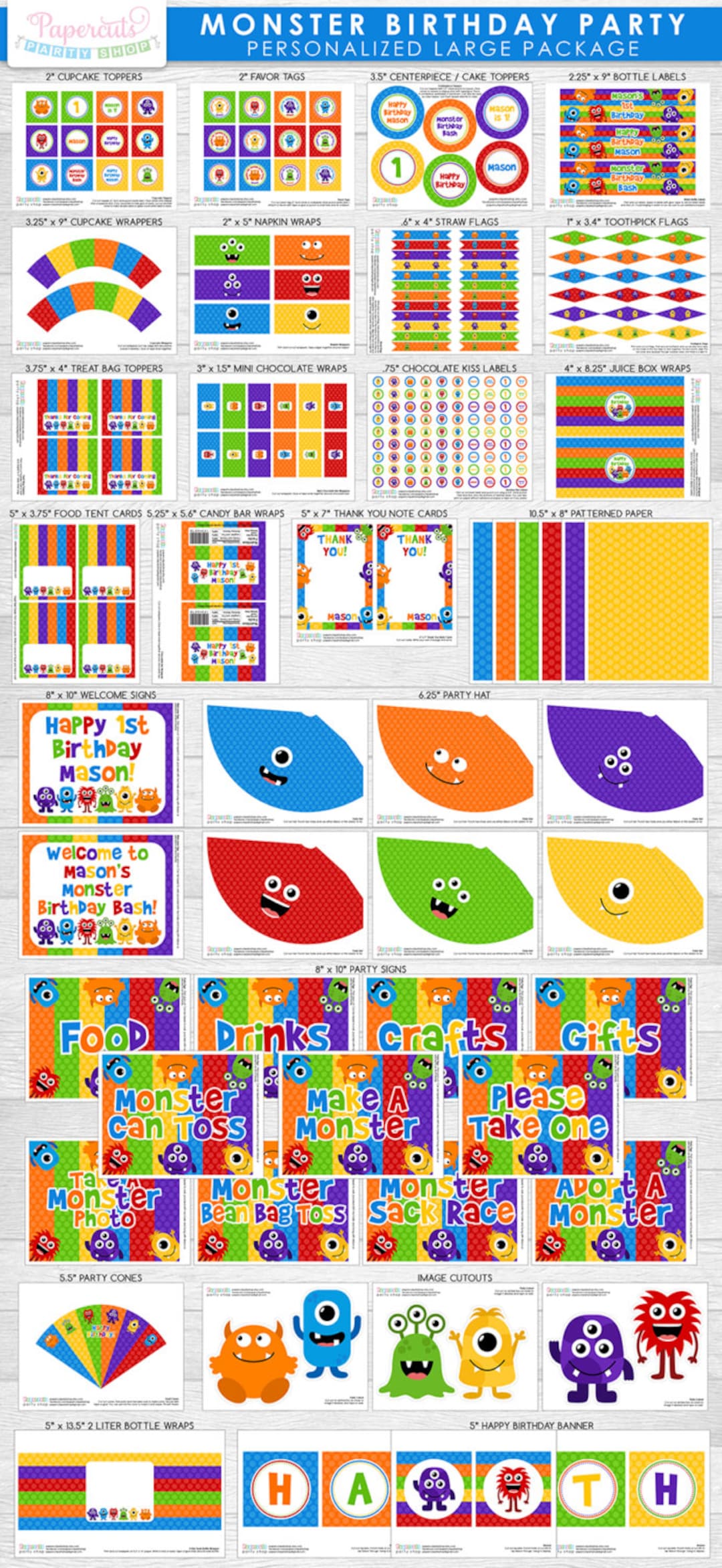 Monster Theme LARGE Birthday Party Package | Blue, Orange, Green ...