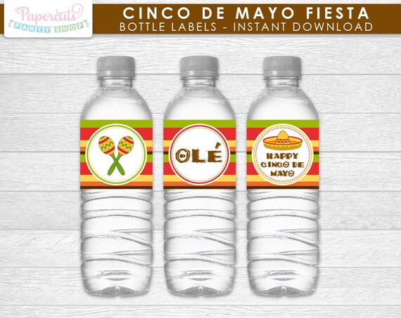 Mexican Cinco de Mayo Fiesta Theme Water Bottle Labels | Printable DIY ...