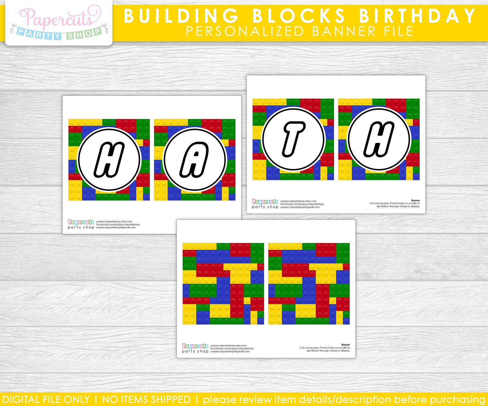 Building Blocks Theme Happy Birthday Party Banner Yellow Red | Etsy