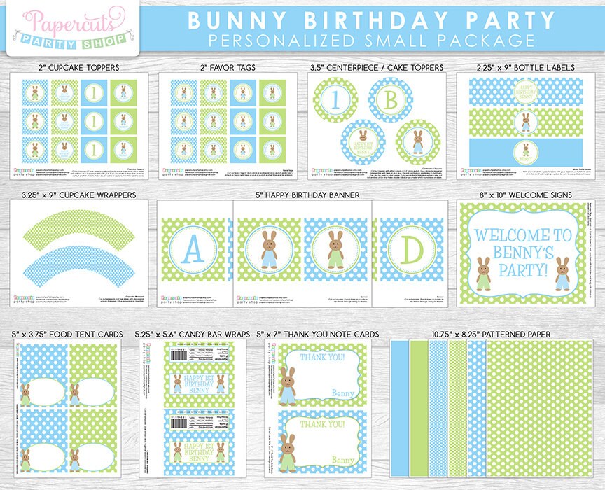Bunny Rabbit Boy Theme SMALL Birthday Party Package Blue & | Etsy