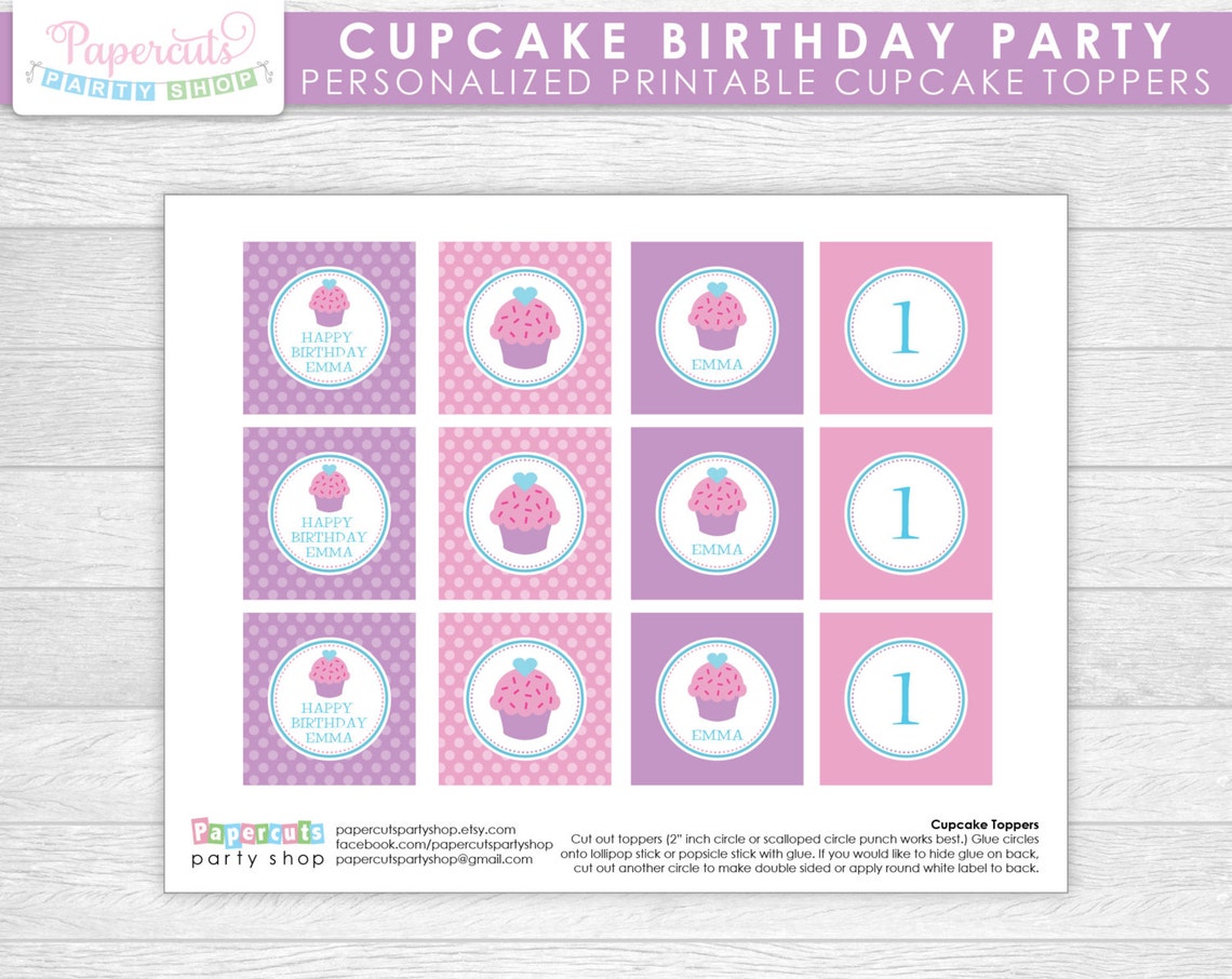 Cupcake Theme Birthday Party Cupcake Toppers Purple & Pink | Etsy