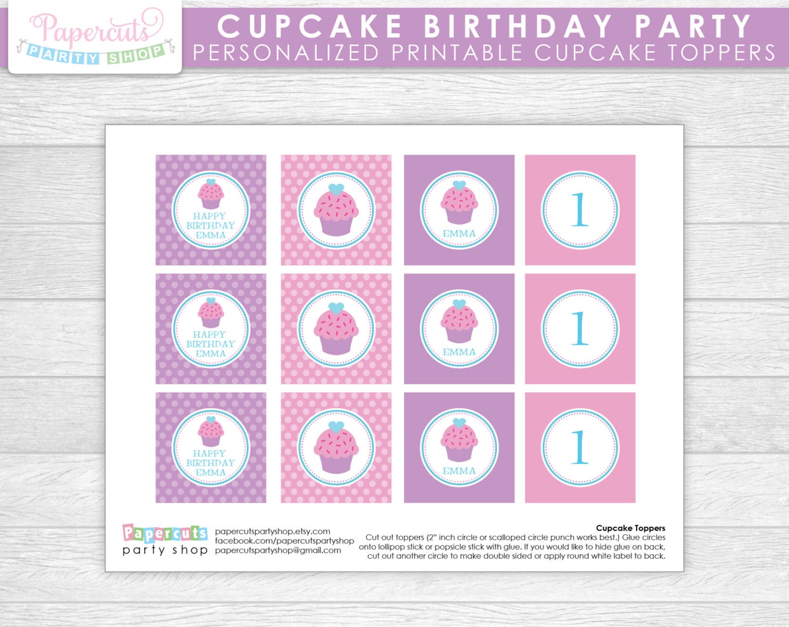 Cupcake Theme Birthday Party Cupcake Toppers Purple & Pink | Etsy