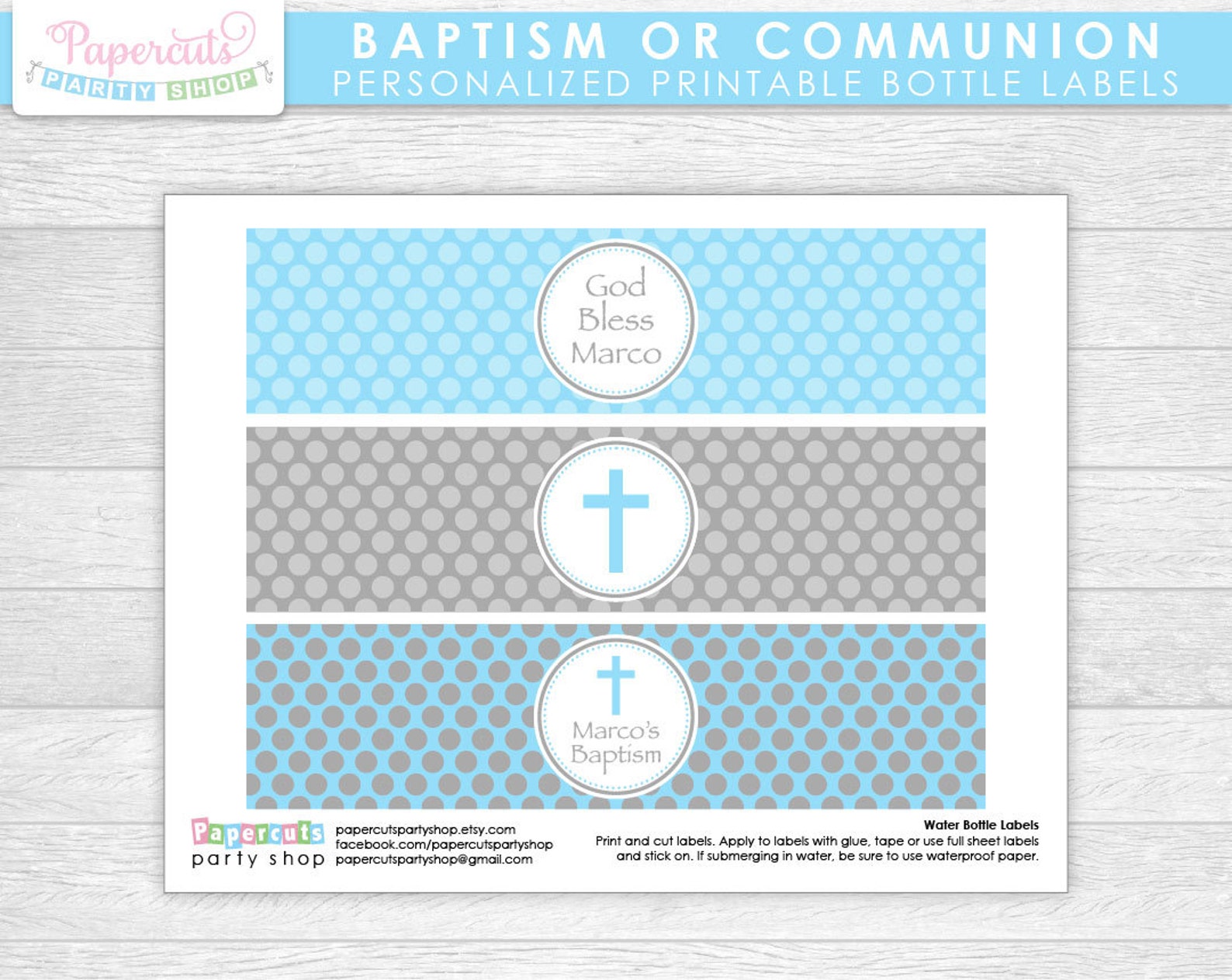 Baptism or First Holy Communion Water Bottle Labels Blue & | Etsy