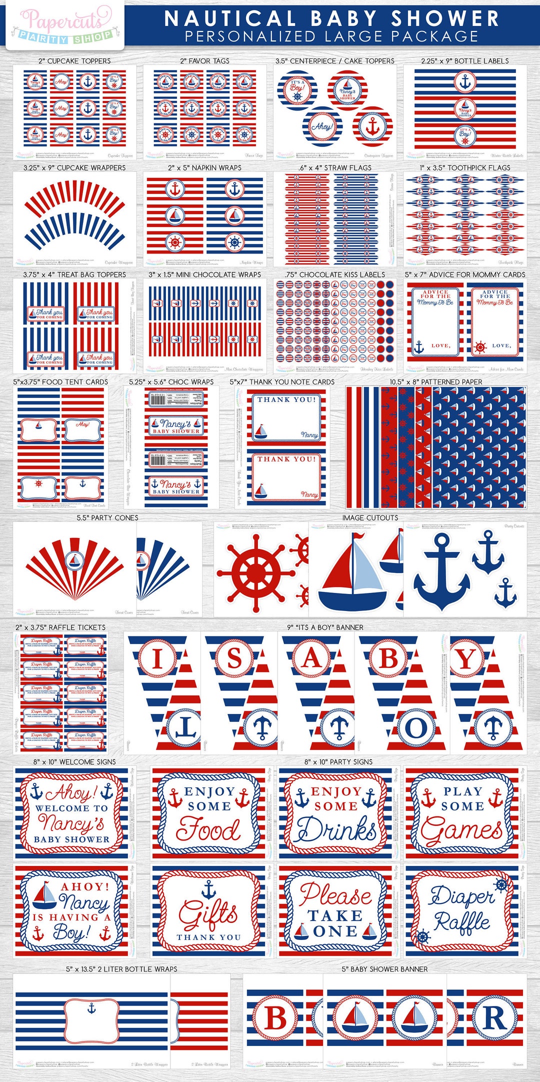 Nautical Theme LARGE Baby Shower Party Package | Blue & Red | Ahoy ...