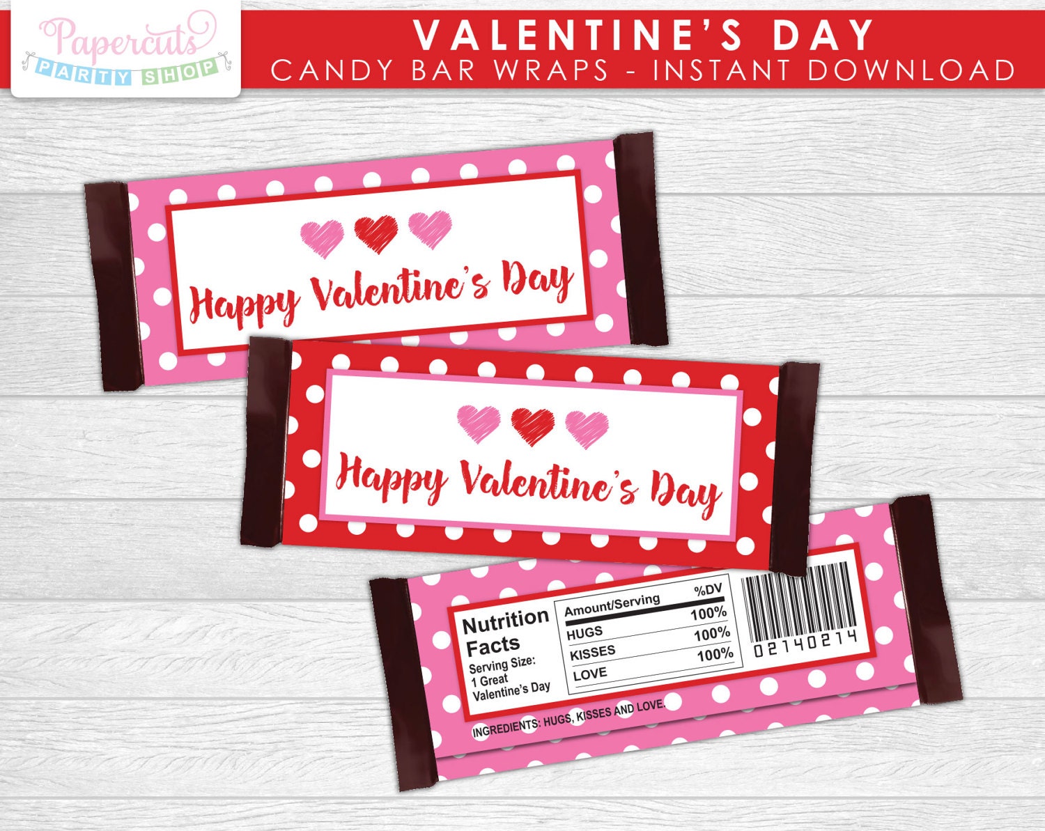 Valentine's Day Candy Bar Wrappers | Happy Valentine's Day | Red & Pink ...