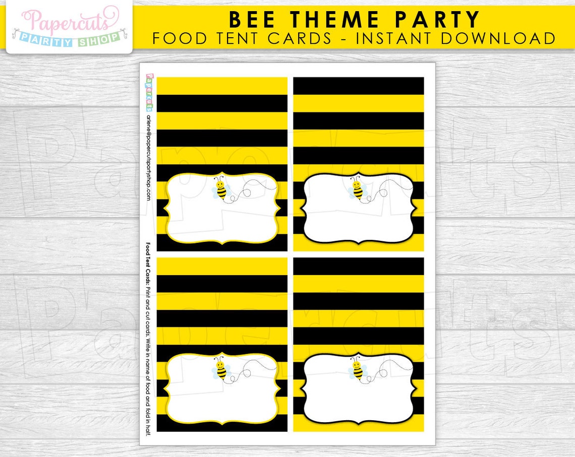 Busy Honey Bumble Bee Theme Blank Food Tent Cards Black & | Etsy