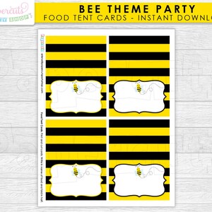 Busy Honey Bumble Bee Theme Blank Food Tent Cards | Black & Yellow ...