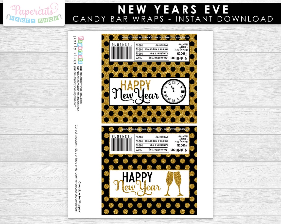 New Years Eve Theme Chocolate Bar Wrapper Happy New Year - Etsy