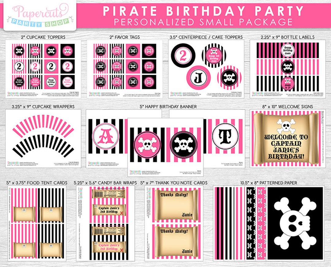 Pirate Theme SMALL Birthday Party Package | Pink & Black | Personalized ...