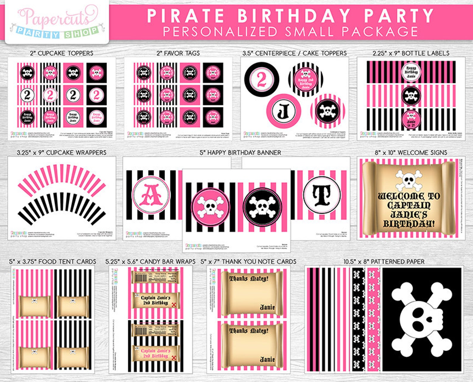 Pirate Theme SMALL Birthday Party Package Pink & Black | Etsy