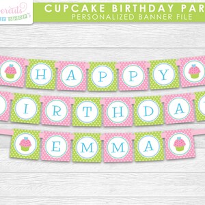 Cupcake Theme SMALL Happy Birthday Party Package | Green & Pink ...