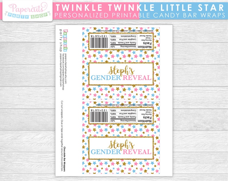 Twinkle Twinkle Little Star Theme Candy Bar Wraps Pink Blue - Etsy