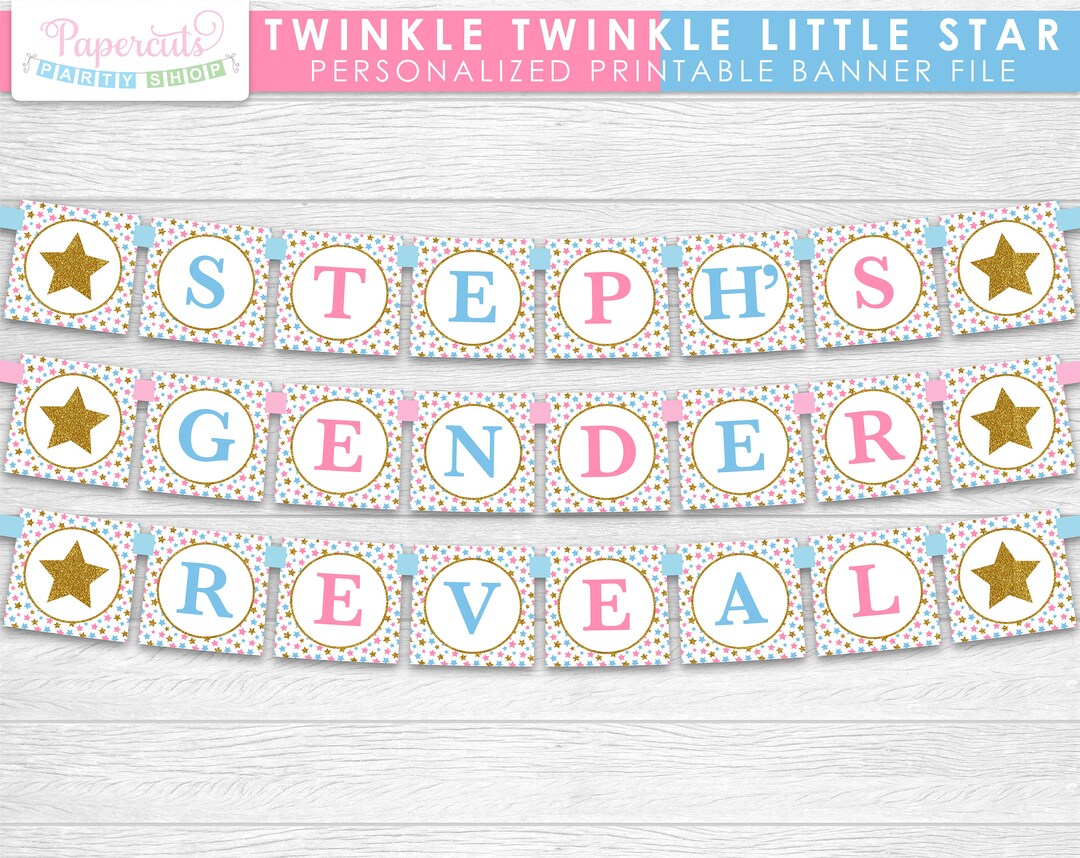 Twinkle Twinkle Little Star Theme Party Banner | Pink Blue Gold | Baby ...