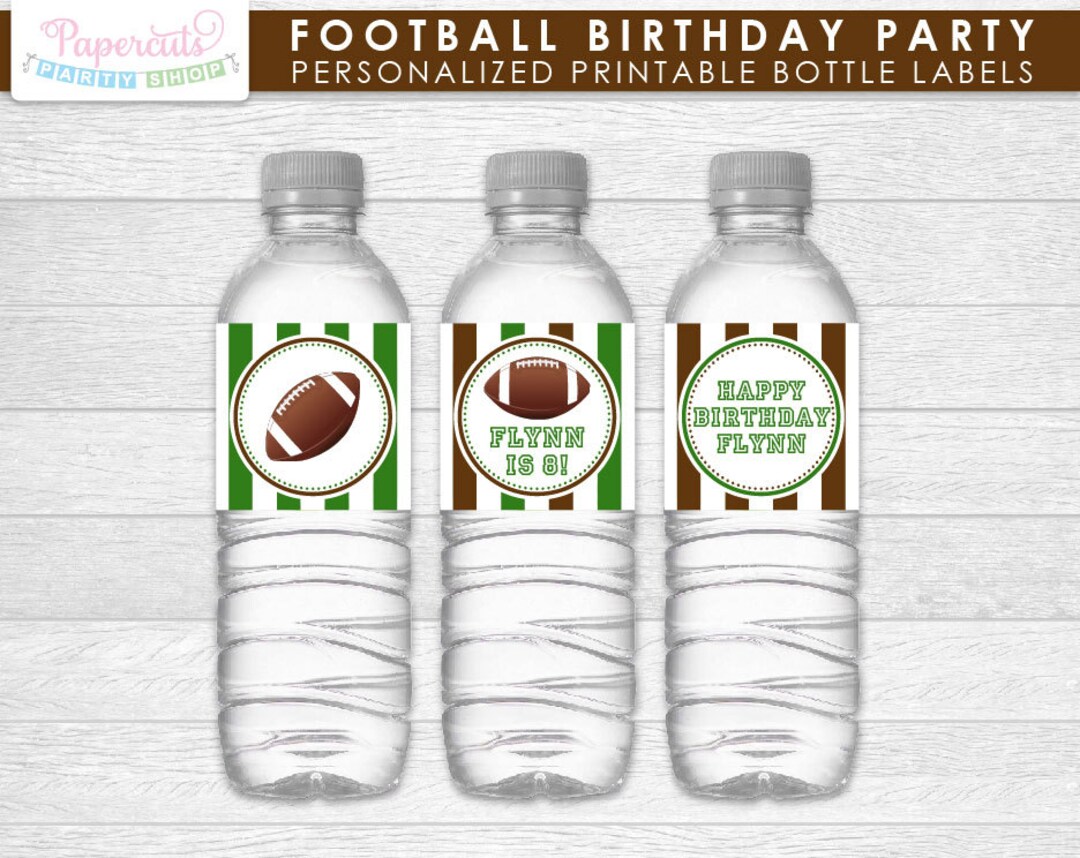 Football Theme Birthday Party Water Bottle Labels | Green & Brown ...
