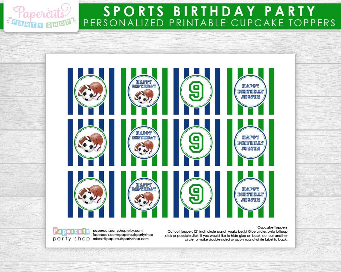 All Star Sports Theme Birthday Party Cupcake Toppers Green & - Etsy