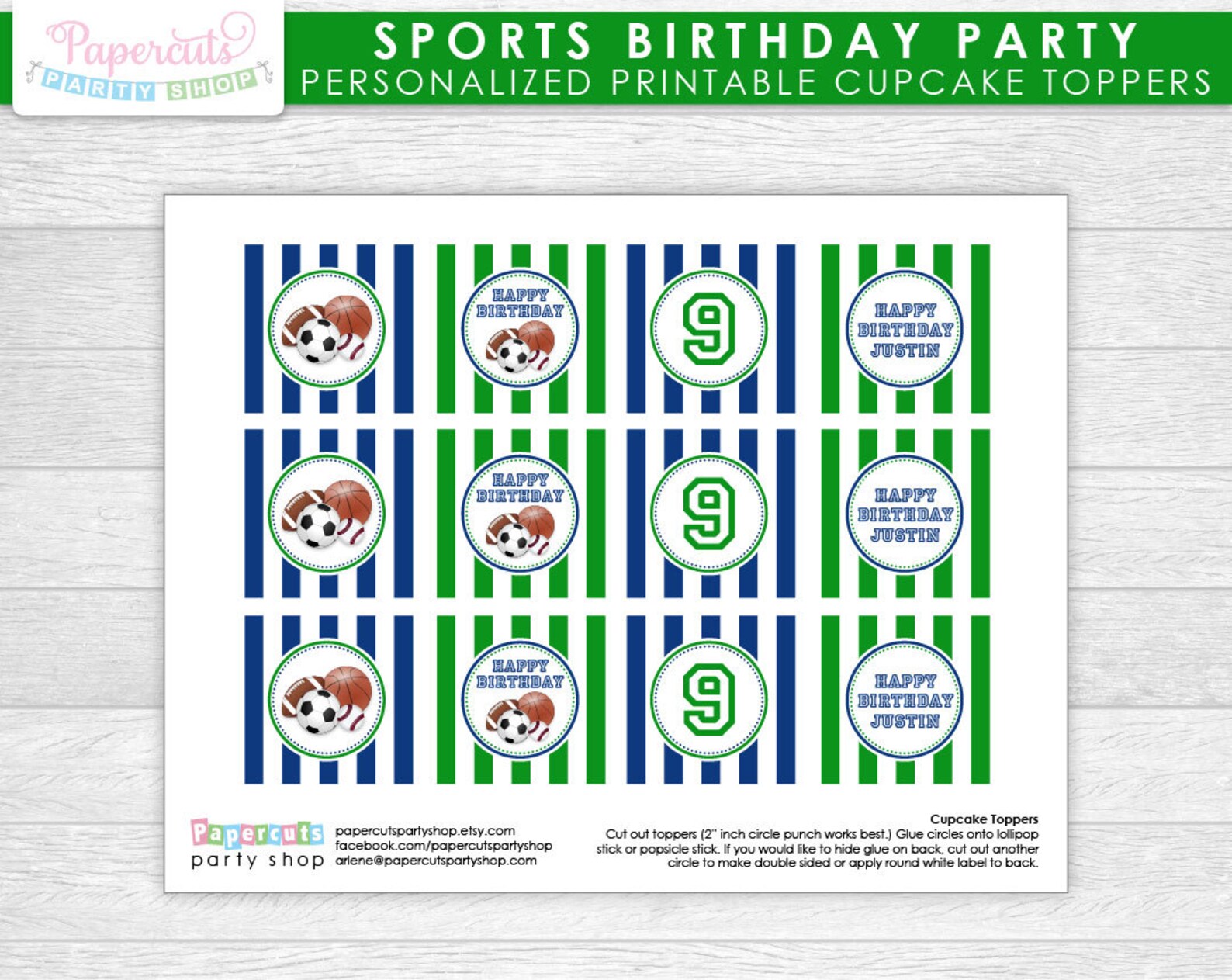 All Star Sports Theme Birthday Party Cupcake Toppers Green & - Etsy