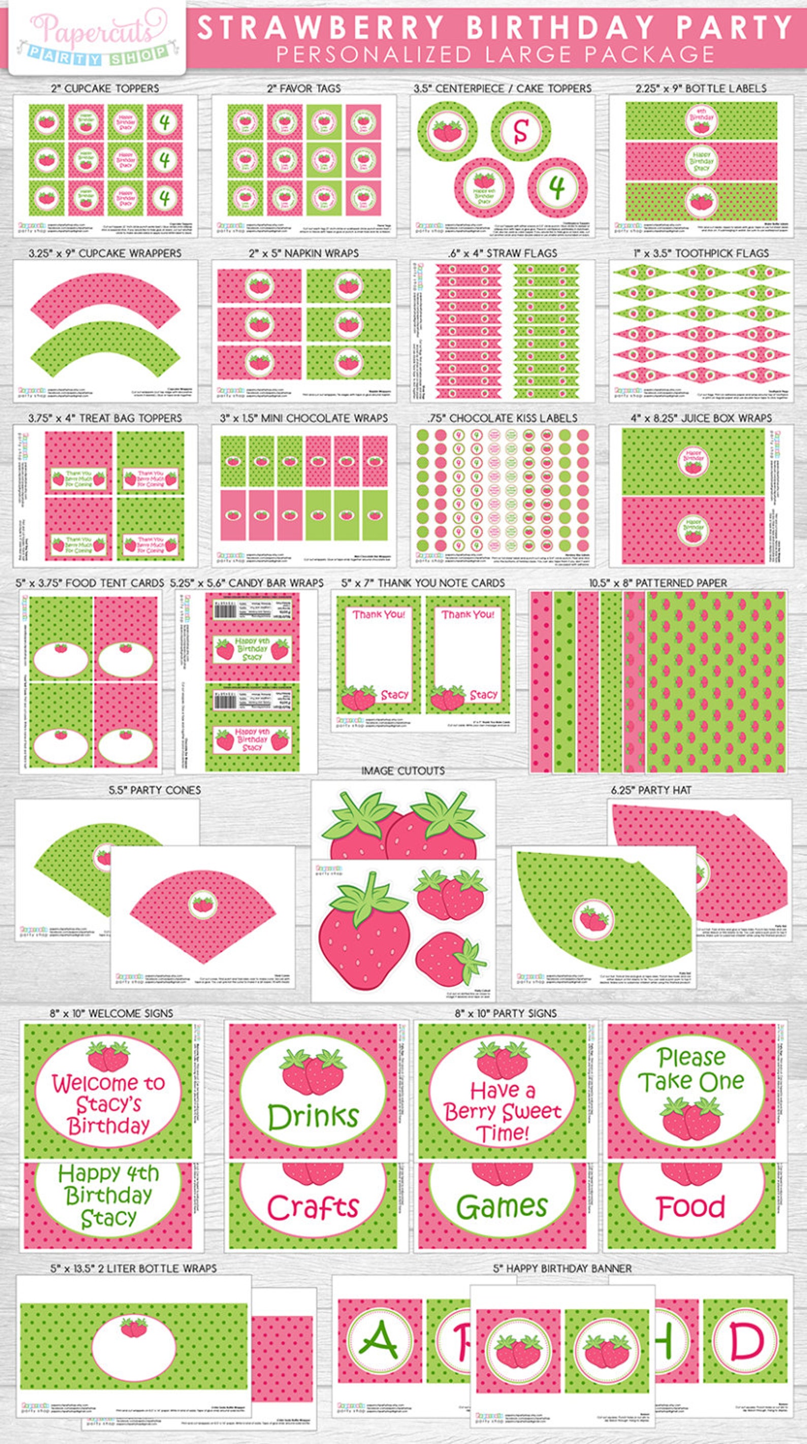 Strawberry Theme LARGE Birthday Party Package Pink & Green - Etsy
