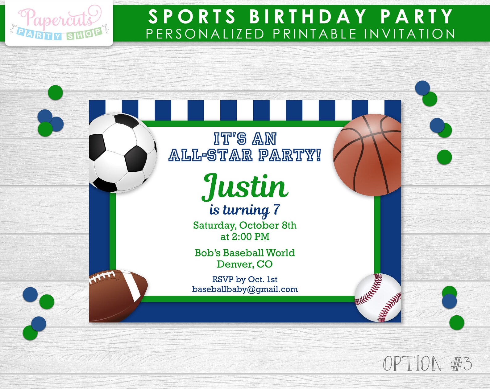 All Star Sports Theme Birthday Party Invitation Green & Blue | Etsy