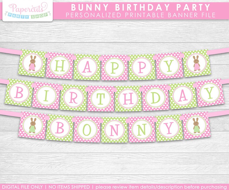 Bunny Rabbit Girl Theme Happy Birthday Party Banner Pink & - Etsy