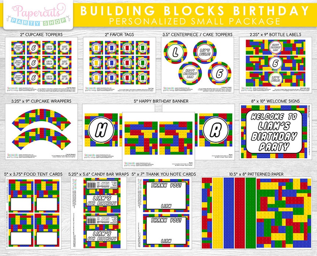 Building Blocks Theme SMALL Birthday Party Package | Yellow Red Blue ...