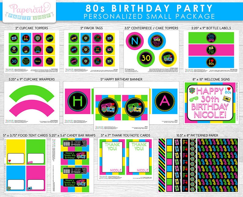 Totally 80s Theme SMALL Birthday Party Package Neon Green | Etsy