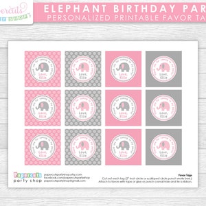Elephant Theme Birthday Party Favor Tags | Pink & Grey | Personalized ...