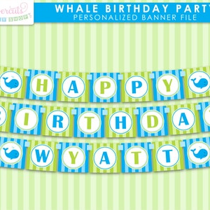 Whale Theme Birthday Party Banner | Blue & Green | Personalized ...