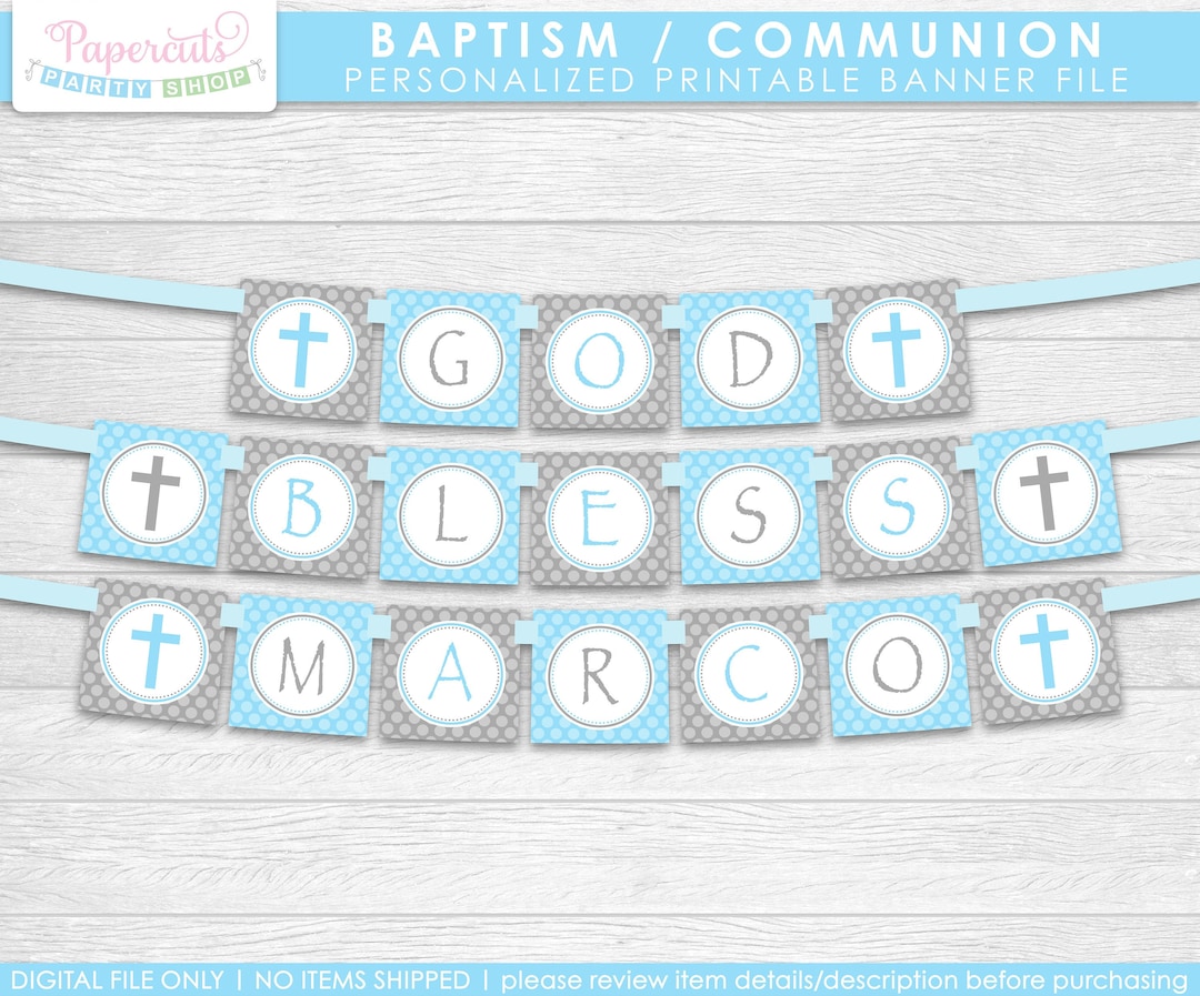 Baptism or First Holy Communion "god Bless" Banner | Blue & Grey ...