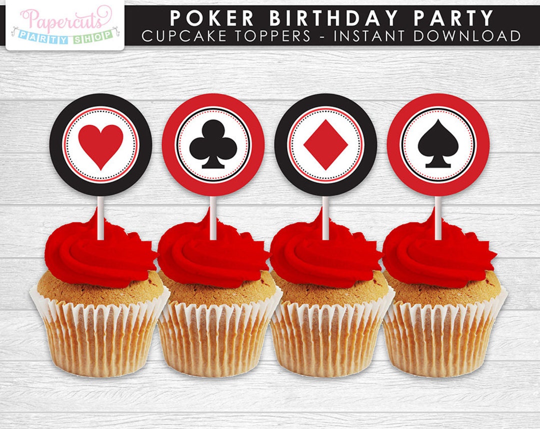 Casino Night Poker Theme Cupcake Toppers | Red & Black | Printable DIY ...
