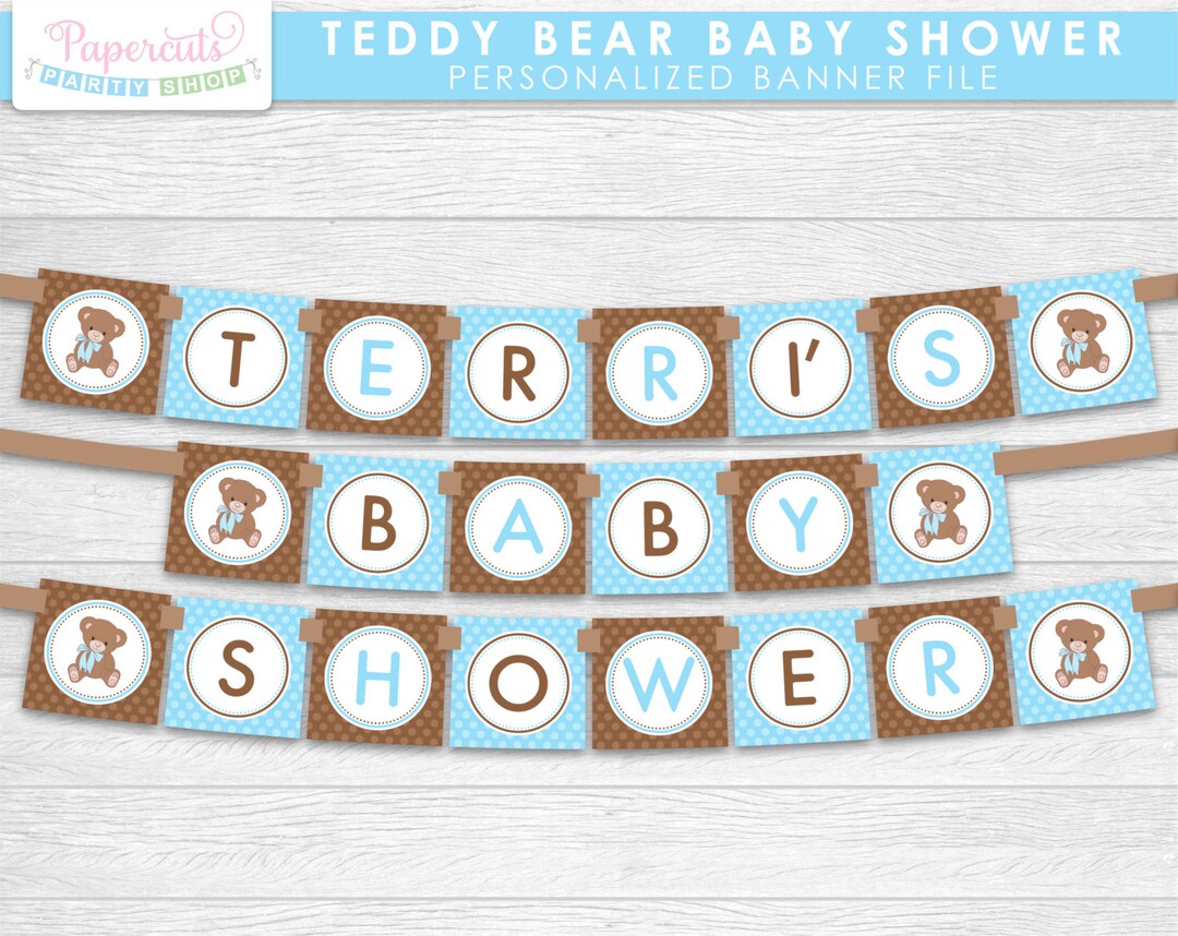 Teddy Bear Theme Baby Shower Party Banner | Blue & Brown | It's a Boy ...