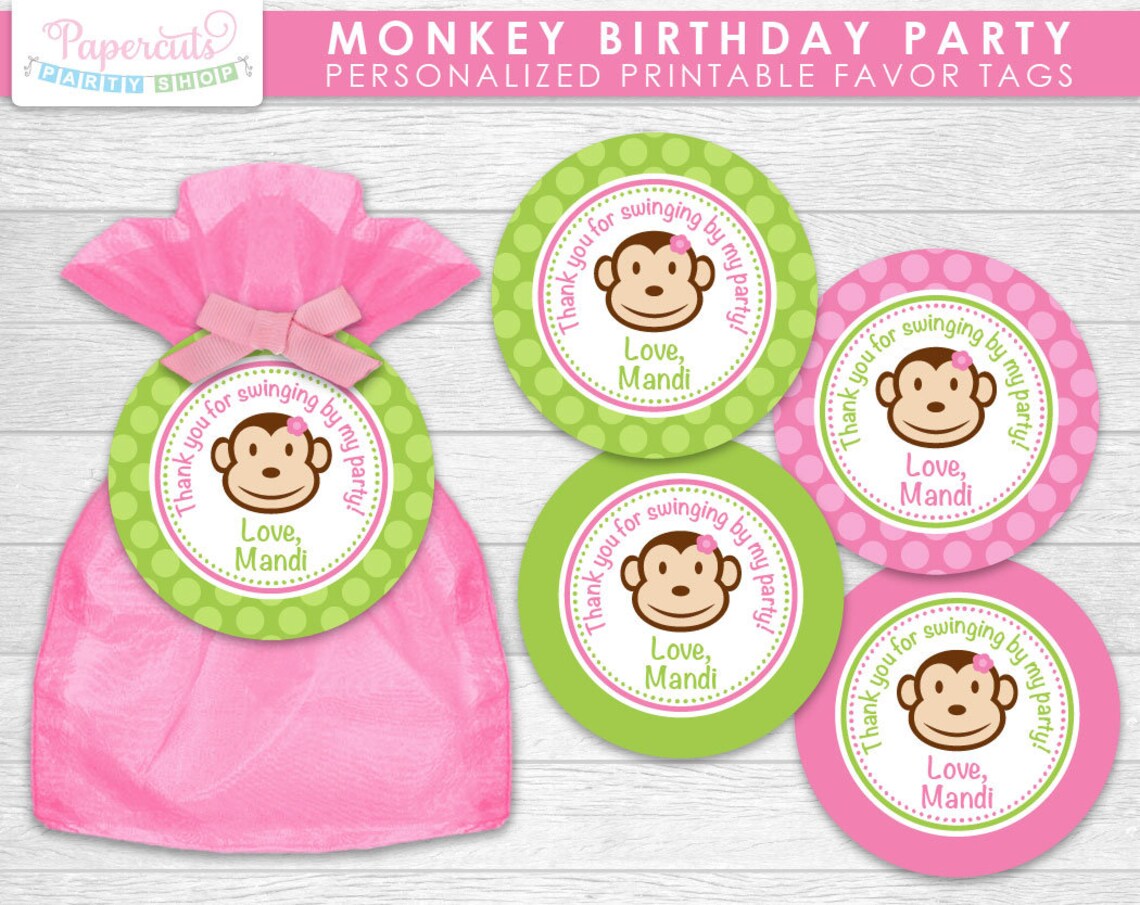 Monkey Girl Theme LARGE Birthday Party Package Pink & Green - Etsy